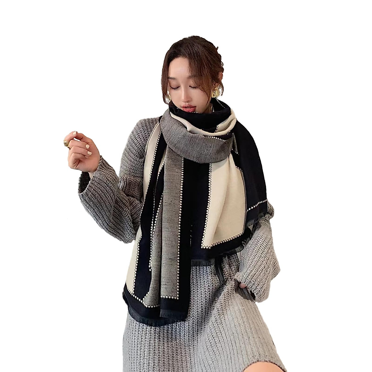 Large Pashmina Shawls and Wraps for Women Evening Dresses Extra Long Soft Cashmere Feel Birthday Gifts Throw Warm Winter Womens Fall Scarfs Shawls and Wraps for Wedding Christmas in White and Black