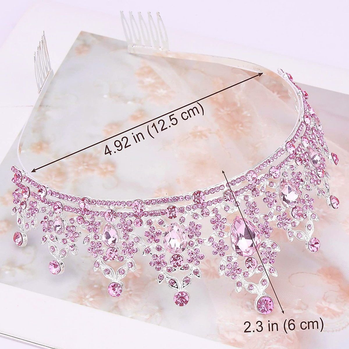 Didder Pink Crystal Tiaras for Women, Princess Crown with Comb Wedding Tiaras and Crowns for Women Tiaras for Girls Birthday Party Hair Accessories Bride Headband Bride for Prom Christmas