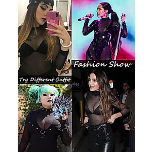 Avidlove Mesh Top Mesh Top for Women Long Sleeve Mock Neck Black M