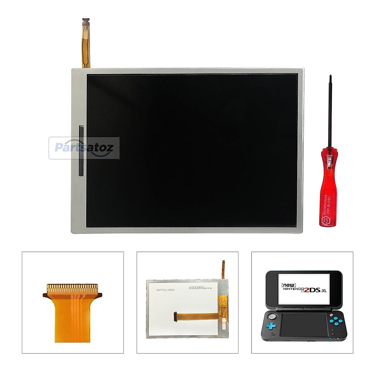 Rinbers Bottom LCD Screen Part Lower Display Replacement for Nintendo New 2DS XL LL Console with Opening Tool