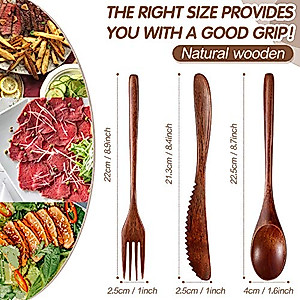 Wooden Spoon Fork Knife Cutlery Set Wooden Dinner Utensil Set Kitchen Wooden Flatware Tableware Cutlery Set Includes Wooden Spoon, Fork, Knife (12 Pieces)