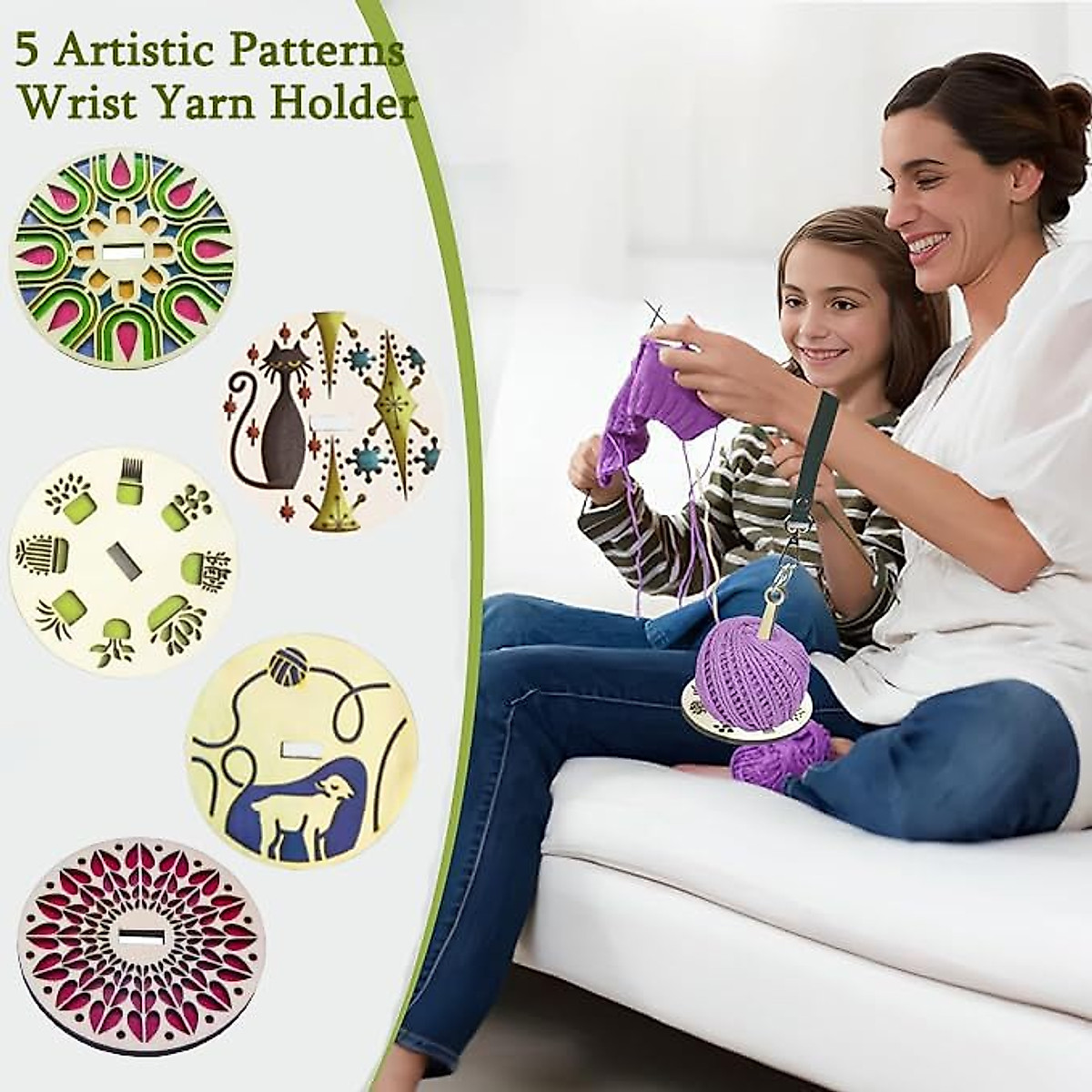 FantasyDay Portable Wrist Yarn Holder 5pcs, Mini Yarn Holder for Crochet with Wrist Strap for Knitting to Prevent Yarn from Tangling - Exquisite Pattern - Knitting Crocheting Gift