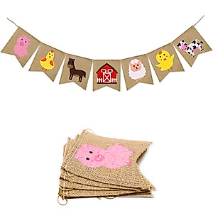 Farm Animal Burlap Banner High Chair Garland Farmhouse Hanging Pennant Birthday Party Pre-strung Bunting Baby Shower Decorations