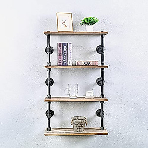 Industrial Pipe Shelf Wall Mounted,Steampunk Real Wood Book Shelves,4 Tier Rustic Metal Floating Shelves,Wall Shelving Unit Bookshelf Hanging Wall Shelves,Farmhouse Kitchen Bar Shelving(24in)