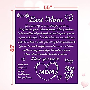 Lukeight Gifts for Mom, Birthday Gifts for Women, Blanket from Daughter or Son, Valentines Day Gifts , Fleece Throw , Mom Gifts for Her Birthday, Mothers Day, 65x55 inch, Purple