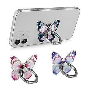 LSL Cute Butterfly Cell Phone Ring Holder 360°Rotation Metal Finger Stand Kickstand Universal Compatible with iPhone Samsung Galaxy LG Google Pixel iPad Three Pack Pink Blue Purple Pretty Butterfly