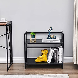 FurnitureR Folding Bookshelf 2 Tiers Bookcase Multifunctional Plant Flower Stand No Assembly Shoe Rack Stackable Shoe Shelf Storage Organizer for Entryway Hallway Closet, 23.6 X 11.8 X 19.6 Inches