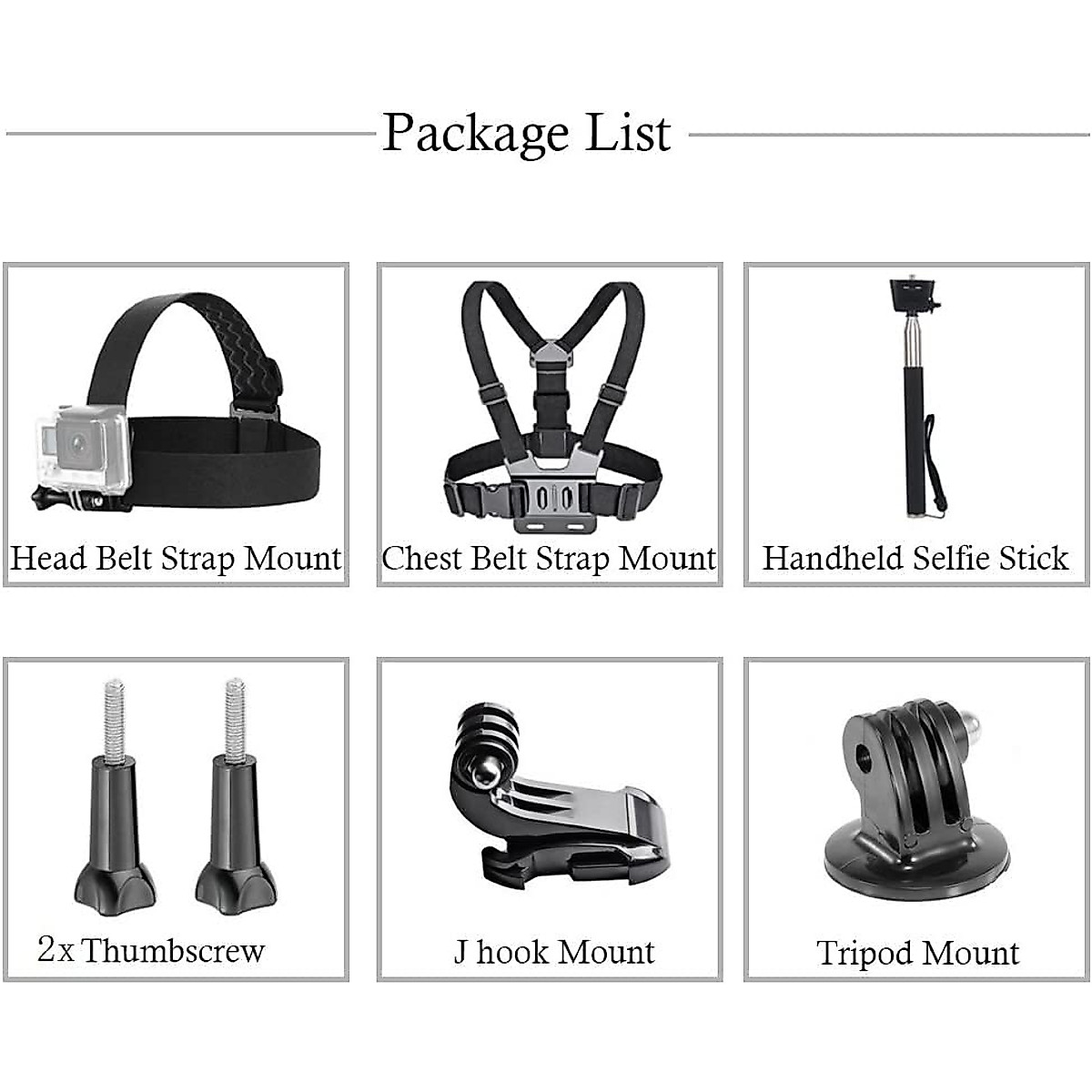 VVHOOY 3 in 1 Universal Action Camera Accessories Kit - Head Strap Mount/Chest Harness/Selfie Stick Compatible with Gopro Hero 11 10 9 8 7 6 5/AKASO EK7000/V50/Brave 7/Dragon Touch Action Camera