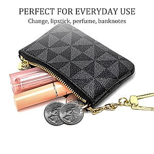Veki Coin Purse Change Mini Purse Wallet With Key Chain Ring Zipper for Men Women Fashionable Bag Key Chain Pendant Leather Classic Clutch Purse(Black)
