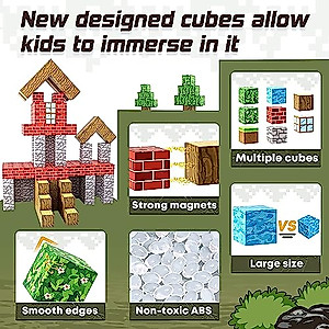 100PCS Magnetic Blocks-Build Mine Magnet World Set, Magnetic Toys for Boys & Girls Age 3-5 6-8, STEM Sensory Toys for Toddlers Gifts for 3+ Years Old Girls Boys, Classroom Must Haves Construction Toys