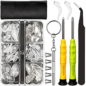 Eyeglass Nose Pads, GOTOBA 22 Pairs Screw-in Eyeglasses Nose Pads, Upgraded Glasses Nose Pad Replacement Kit with Eyeglass Screwdriver, Tweezers, Glasses Cloth, Small Screws.
