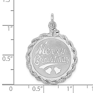 Sterling Silver Anti-Tarnish Treated Merry Christmas Disc Charm (approximately 30 x 22 mm)