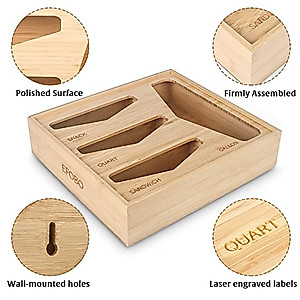EFOBO Ziplock Bag Storage Organizer, Bamboo Food Storage Bag Organizer, Kitchen Drawer Baggie Holder for Gallon, Quart, Snack & Sandwich Bags
