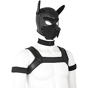 Unisex Neoprene Dog Head Mask, Novelty Dog Head Mask with Collar, Armband and Shoulder Strap