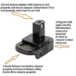RYG USB Battery Adapter for Milwaukee 18V Li-Ion and for Dewalt 18V Battery Convert to for Ryobi 18V P108 ABP1801 Battery