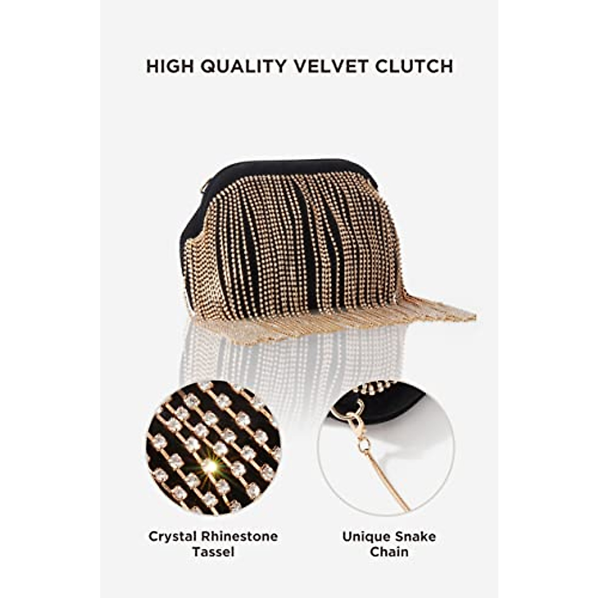 BABEYOND Women's Rhinestone Clutch Evening Bag - Velvet Glitter Tassel Sparkly Purse for 1920s Party Prom Wedding