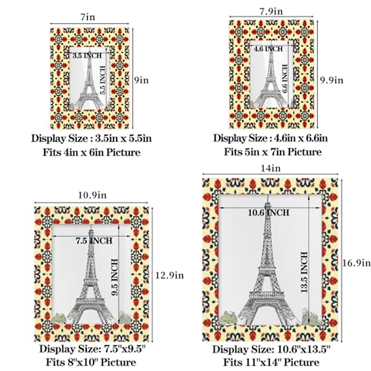 cfpolar Ceramic Tile Red Flowers 4x6 Picture Frame, Solid Wood 4x6 Photo Frame Fits to 4x6 inch Photo, High Definition Acrylic 4x6 Picture Frames for Tabletop & Wall Display Home Decor Frame