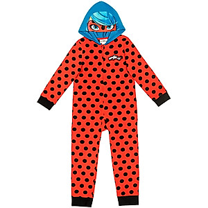 Miraculous Ladybug Big Girls Zip-Up Onesie Pajama Coveralls Red 10-12