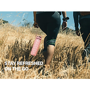 NOIFYS 32oz Motivational Fitness Sports Water Bottle with Time Marker, BPA Free Drinking Bottle with Removable Strainer, Fast Flow Leak Proof Non-Toxic for Adults to Gym and Sports