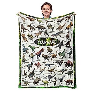 Personalized Dinosaur Blanket for Boys, Jurassic Dinosaurs Gifts Blankets for Kids, Custom Blanket with Name, Super Soft Dino Throw Blanket for Dinosaur Lover, Bed, Sofa, Birthday, Christmas-40x50in