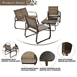 Festival Depot 4 Pieces Patio Furniture Outdoor Conversation Set with Metal Side Coffee Table Steel Armchairs Loveseat Round Angle Edge Summer Small Style