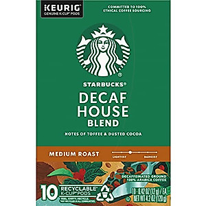 Starbucks Decaf House Blend Coffee K-Cup Pods, Medium Roast Decaffeinated Ground Coffee K-Cups for Keurig Brewing System, 10 CT K-Cups/Box (Pack of 3 Boxes)