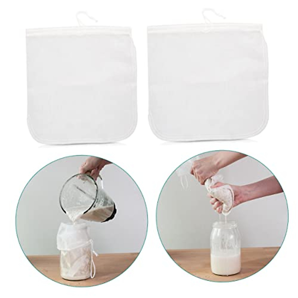 EXQUIMEUBLE 3 Pcs Mesh Food Filter Bags Fruit Filter Pouch Cheesecloth Straining Bags Tea Filter Bag Mesh Strainer Organic Yogurt Tea Strainer Fruit Juice Filter Pouch White Nylon Bag Soy Milk