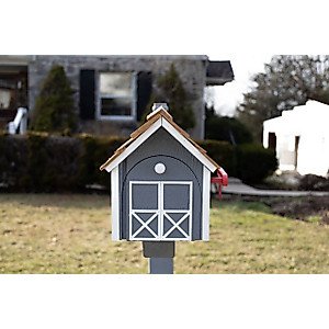 Wood Mailbox with Cedar Shake Roof and Magnetic Latch - Choose Your Color (Grey & Cedar Shake & White)
