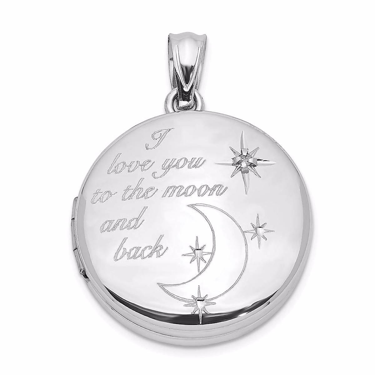 Solid 925 Sterling Silver 20mm Diamond I Love You To The Moon and Back Round Locket Pendant (.01 cttw.)