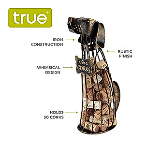 True Dog Wine Cork Holder, Decorative Wine Cork Storage and Decor, Set of 1, Rustic Bronze Finish, Holds 50 Wine Corks