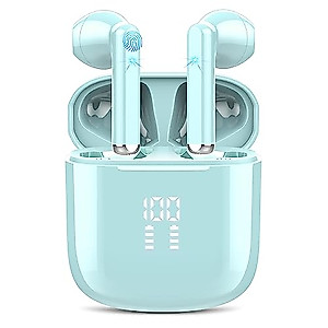 OYIB Wireless Earbuds, Bluetooth 5.3 Headphones Clear Call with ENC Mic, 25Hrs Playtime with LED Power Display Charging Case, Touch Control, IP7 Waterproof Bluetooth Earphones for Android iOS(Blue)