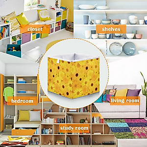 visesunny Closet Baskets Yellow Sunflower All Print Storage Bins Fabric Baskets for Organizing Shelves Foldable Storage Cube Bins for Clothes, Toys, Baby Toiletry, Office Supply