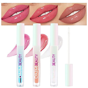 BINGBRUSH 3 Pcs Color Changing Lip Gloss Lip Oil Tinted, Peaches Plumping Magic Mood Lipstick Lip Glaze, High-Shine Clear Shimmer Lip Stain Lip Balm, Longlasting Lips Will Not Dry Out