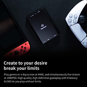 Narvitech NJ300, External Capture Card. 4K60 Passthrough, Stream and Record in 1080P60 with ultra-low latency on PS5, PS4, Xbox Series X/S, in OBS and more, on PC and Mac. Supports Party Chat capture.