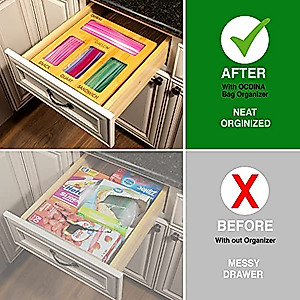 Ziplock Bag Organizer - Plastic Storage Bag Organizer for Kitchen Drawer - Bamboo Quart Baggie Organizer Dispenser for Gallon, Sandwich, Cookies, Snack Bags - Handmade Wooden Plastic Bag Holder-OCDINA