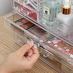 PENGKE Clear Makeup Organizer With Drawers,Stackable Cosmetic Storage Display Case for Vanity, Bathroom Counter or Dresser,Countertop Holder for Lipstick,Brushes,Eyeshadow,Nail Polish and Jewelry