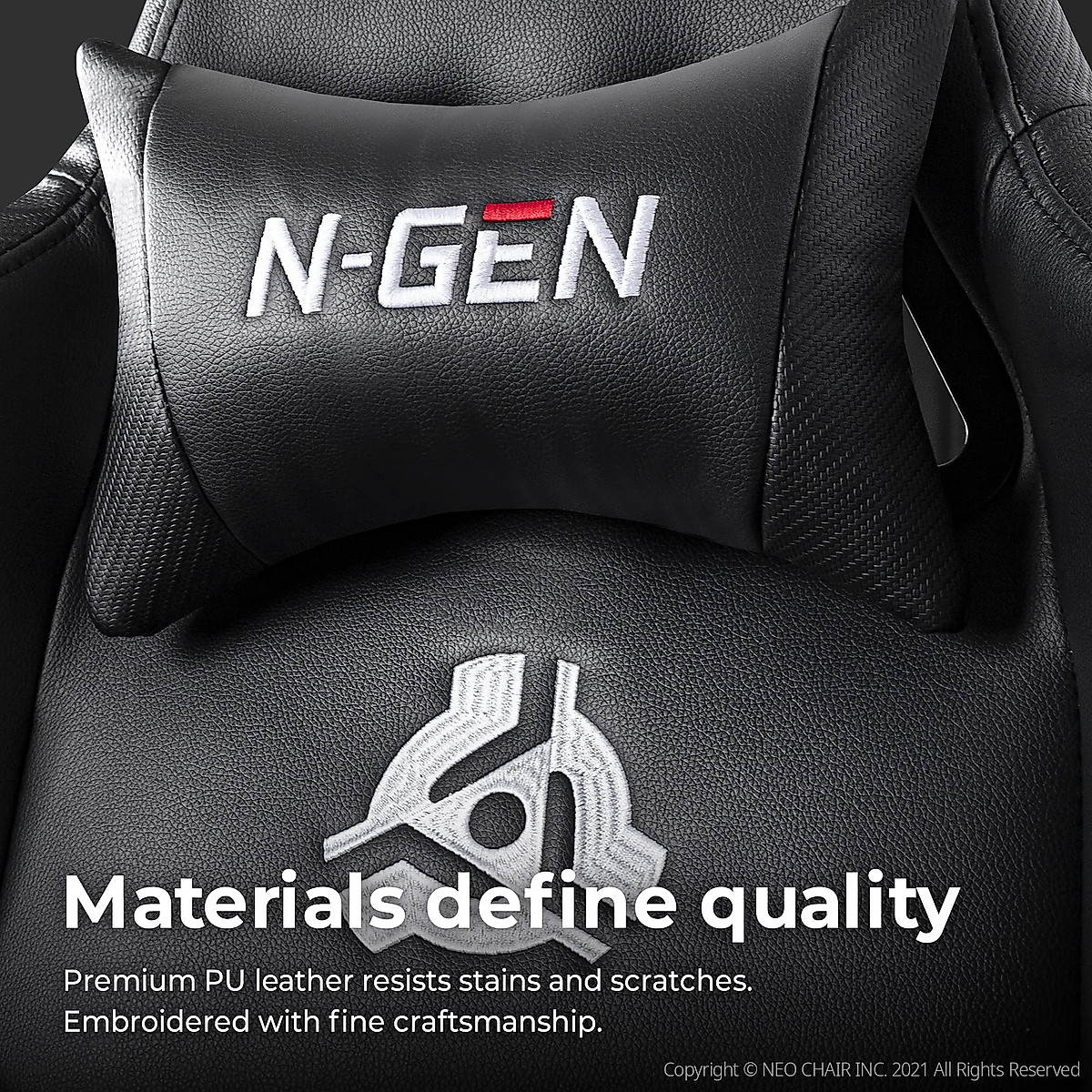 N-GEN Gaming Chair with Footrest Levelled Seat PU Leather Adjustable Ergonomic Lumbar Support High Back Office Swivel Computer Desk Headrest E-Sports PC Gamer Height Reclining (3. Black)