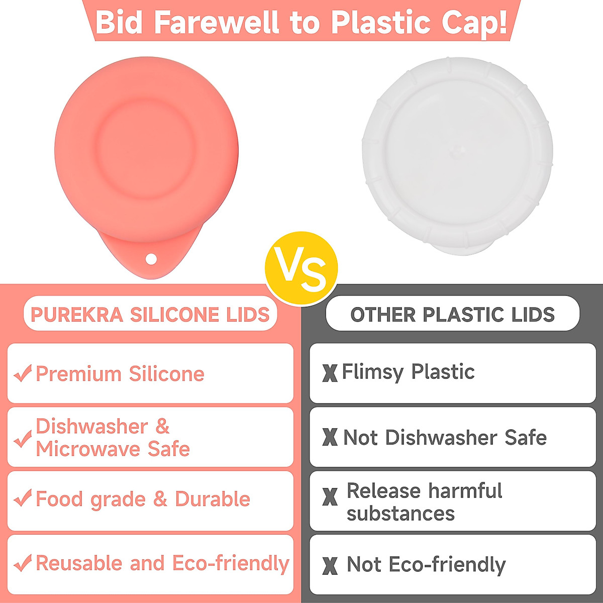 Purekra 6 Pack Silicone Glass Bottle Replacement Caps, 48mm Diameter Bottle Lids Fit Stanpac & Libbey & Stock Your Home & The Dairy Shoppe Milk Glass Bottles. Reusable and Airtight Bottle Caps