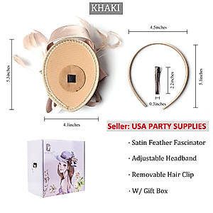 Fascinator Hats For Women Feather Cocktail Party Hats Bridal Kentucky Derby Headband (Light Khaki)