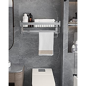 Bathroom Towel Rack Wall Mounted, Double Towel Racks for Bathroom, 22 Inch Bath Towel Rack with Shelf, Spampur Bath Towel Bar, Hotel Towel Rack, Bath Towel Storage Shelf, Bathroom Shelf with Hooks