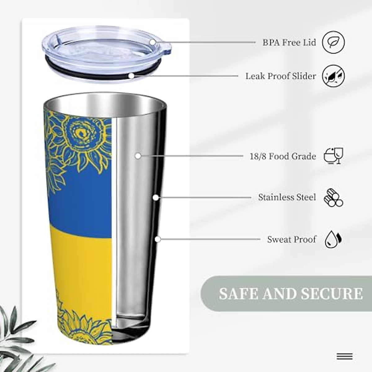 VKKOEWL Sunflowers And Ukraine Flag Stainless Steel Insulated Tumbler 20 Oz Travel Water Bottle Coffee Mug Drink Cup With Lid Straw