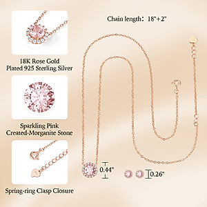 Gloffery 18K Rose Gold Earrings for Women with Created-Morganite, Plated 925 Sterling Silver, Elegant Wedding Meeting Jewelry, Gifts for Women, Sterling Silver, created morganite