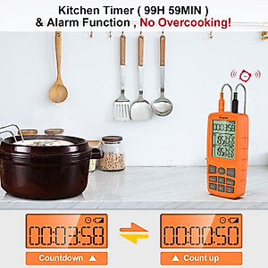 Regetek Meat Thermometer Cooking Food Smoker Oven Kitchen BBQ Grill Thermometer(High Low Temp Alert) Dual Probe Digital Backlight Cooking Thermometer for Turkey Fish Beef RA60