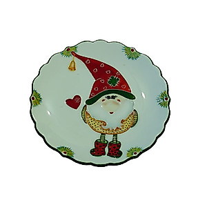 Anka Handcrafts - Christmas Home Decors - Santa's Dwarves - Handmade & Handpainted Ceramic Plates with Unique Embossed Surface – w Navy Int. Velvet Case – Christmas for Homes 760