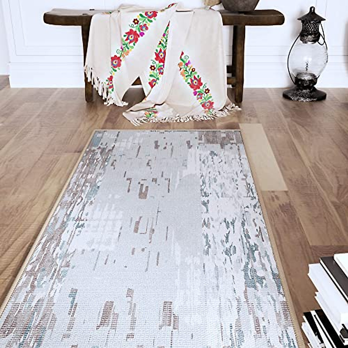 ODIKA 2x7 Runner Rugs for Hallway with Non-Skid Backing - Neutral Carpet Runners for Hallway - Modern Entryway Rug Abstract Geometric Kitchen Rug