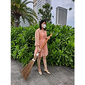 NDP78 Natural Broom - 55 Inches Length, Heavy Duty Broom , Garden Broom, Coconut Broom, Outdoor Broom, Garage Broom, Hard Floor Broom, Outdoor Brooms for Sweeping Patio, Brown, White