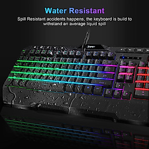 NPET K31 Gaming Keyboard, Wired LED Backlit Computer Keyboard with 10 Dedicated Multimedia Keys, USB Ergonomic Wrist Rest Mechanical Feeling Keyboard for Windows/Desktop/Computer/PC