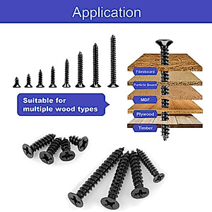 480pcs Wood Screws Assortment Kit, M3 M4 Small Screws Set, Phillips Drive Flat Head Self Tapping Screw, Cabinet Screws, Black Wood Screws, 8 Sizes Short Screws Fasteners with 30pcs Screws Anchorss