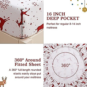 STARBEDIA Christmas Flannel Sheets Twin, 100% Cotton Holiday Bed Sheet Set, Deep Pocket Fitted Sheet, Soft Warm Brushed Christmas Sheet (Twin Size, Red Christmas Deer)