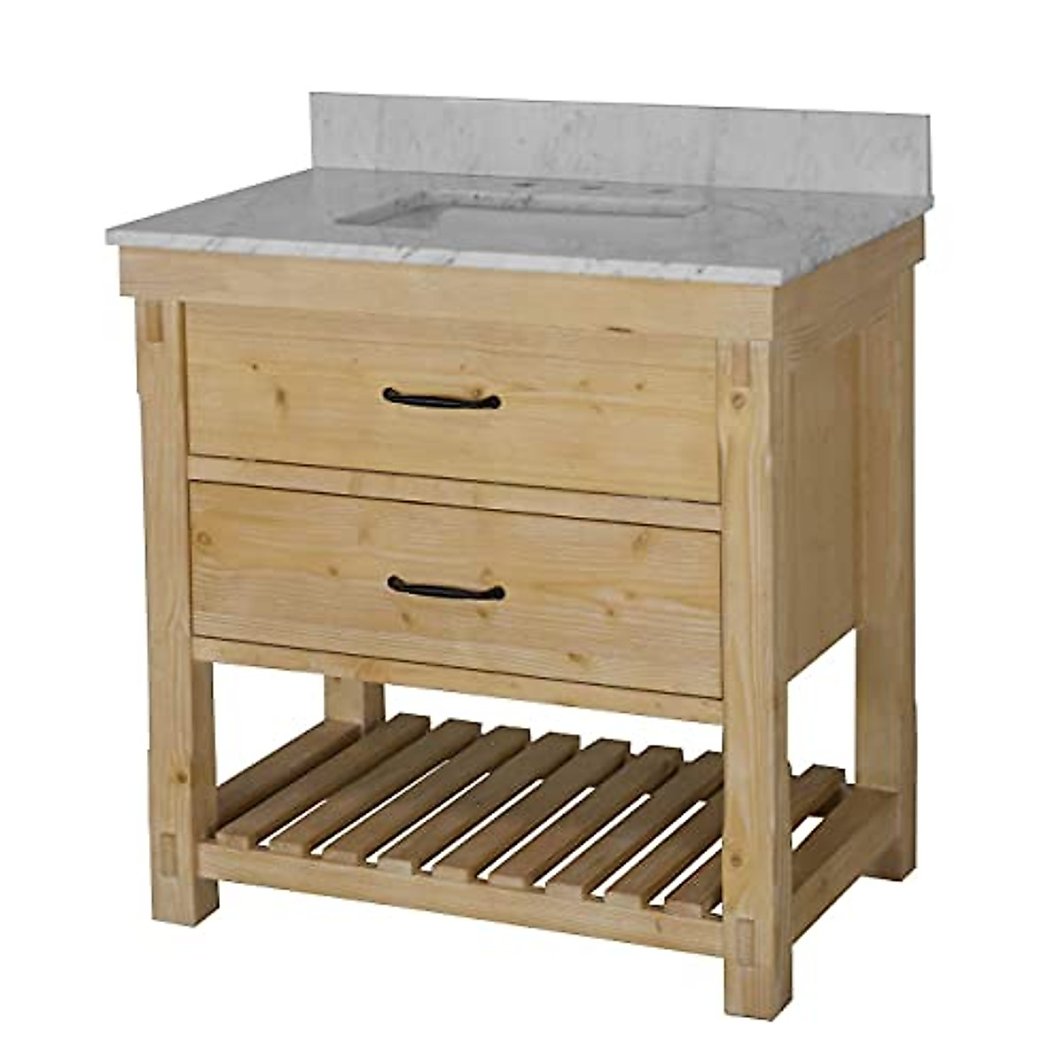 Birmingham 36-inch Bathroom Vanity (Carrara/Driftwood): Includes Driftwood Cabinet with Authentic Italian Carrara Marble Countertop and White Ceramic Sink